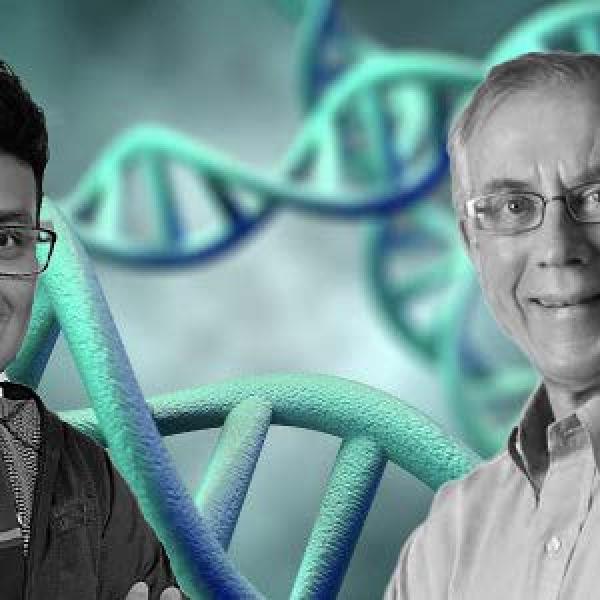 Tom Cech and CU Biochemistry Assistant Professor Vignesh Kasinath show ...