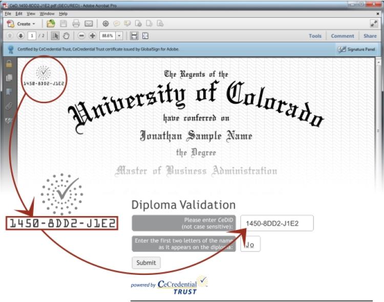 CeDiploma Features | Office of the Registrar | University of Colorado ...